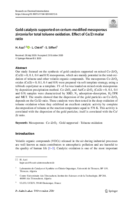 (PDF) Gold catalysts supported on cerium-modified mesoporous zirconia ...
