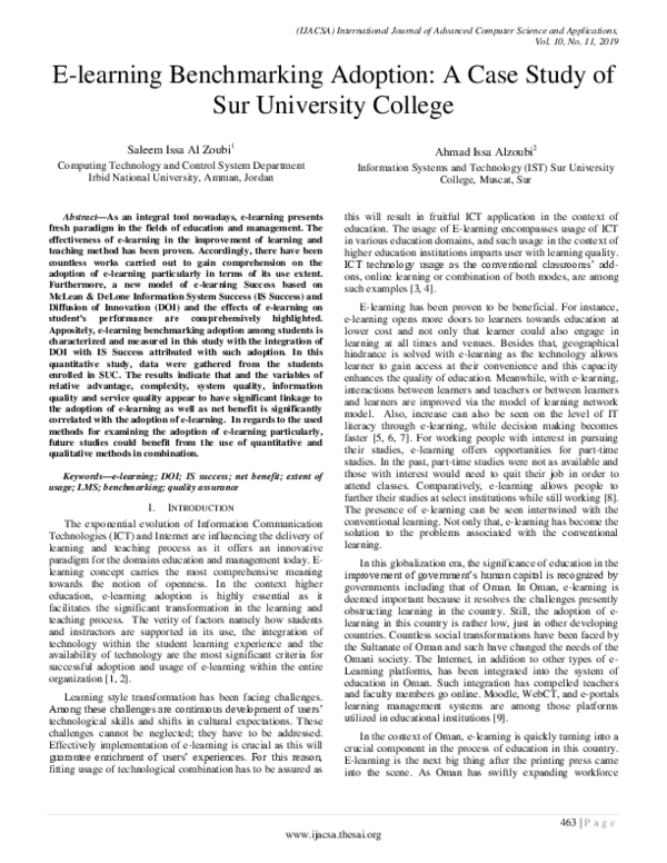 (PDF) E-learning Benchmarking Adoption: A Case Study of Sur University ...