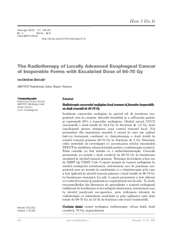 (PDF) The Radiotherapy of Locally Advanced Esophageal Cancer of ...
