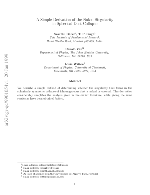 (PDF) A simple derivation of the naked singularity in spherical dust ...