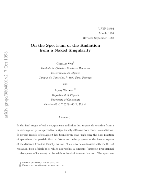 (PDF) On the spectrum of the radiation from a naked singularity | Louis ...