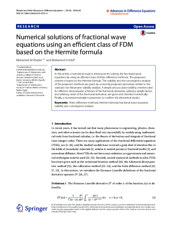Pdf Numerical Solutions Of Fractional Wave Equations Using An