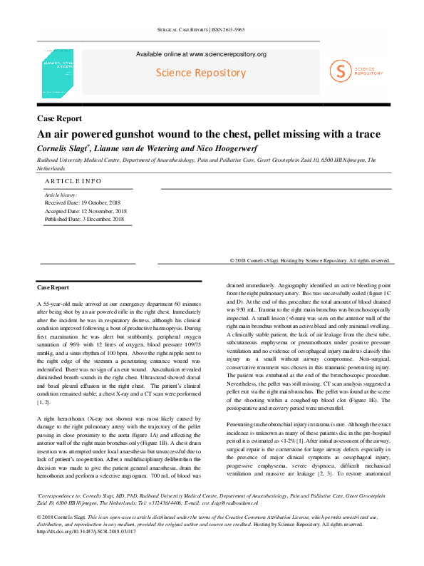 (PDF) An air powered gunshot wound to the chest, pellet missing with a ...