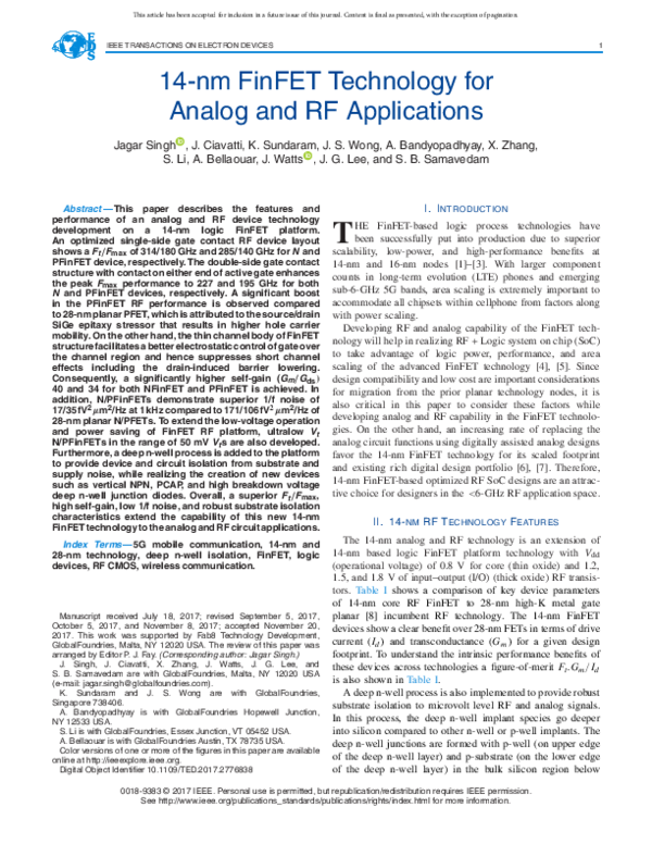 (PDF) 14-nm FinFET Technology for Analog and RF Applications