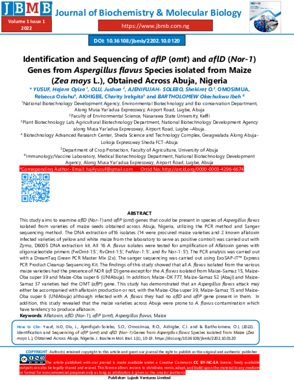 (PDF) Identification and Sequencing of aflP (omt) and aflD (Nor-1 ...