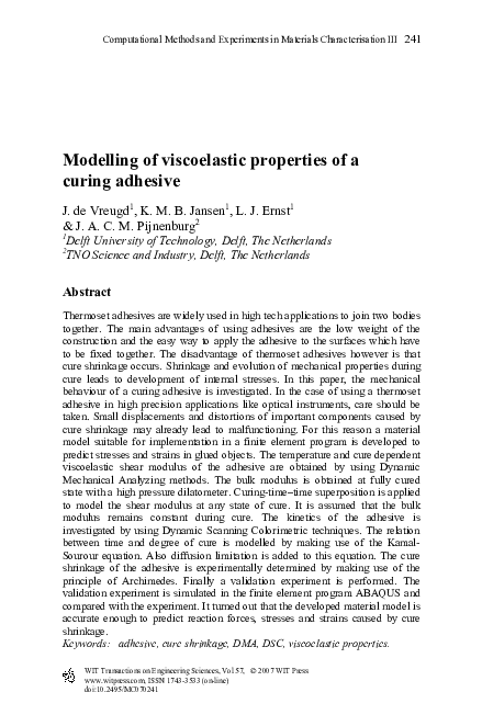 (PDF) Modelling of viscoelastic properties of a curing adhesive | Leo Ernst - Academia.edu