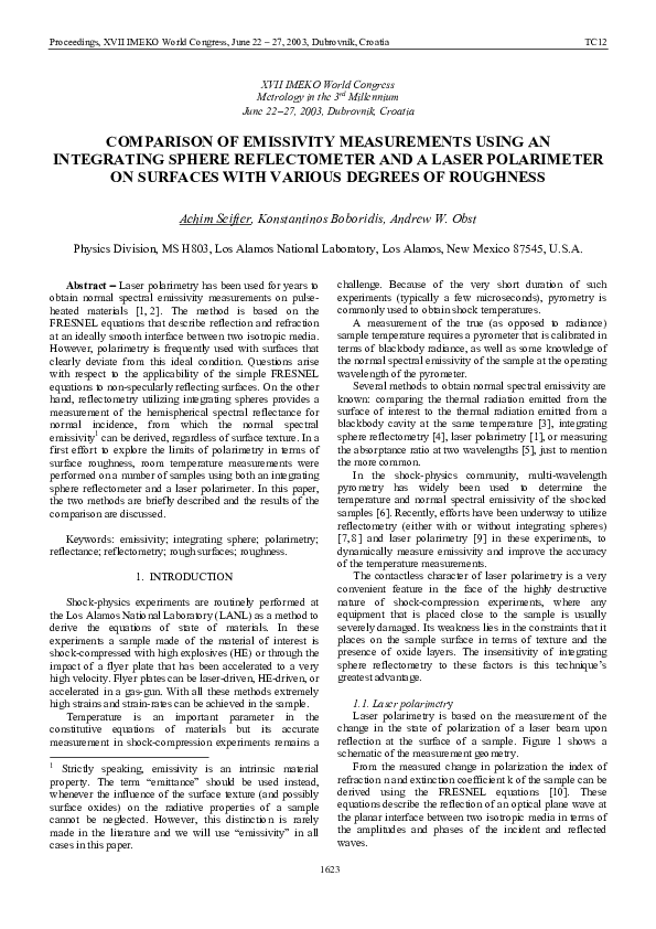 (PDF) Comparison of emissivity measurements using an integrating sphere ...
