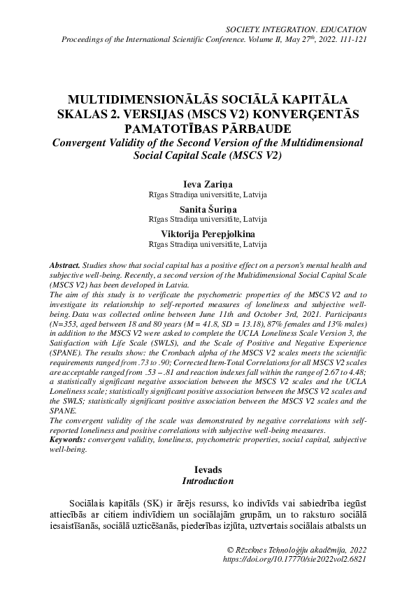 (PDF) Convergent Validity of the Second Version of the Multidimensional Social Capital Scale ...
