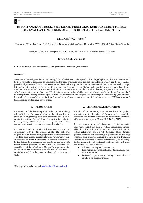 (PDF) Importance of Results Obtained from Geotechnical Monitoring for Evaluation of Reinforced ...