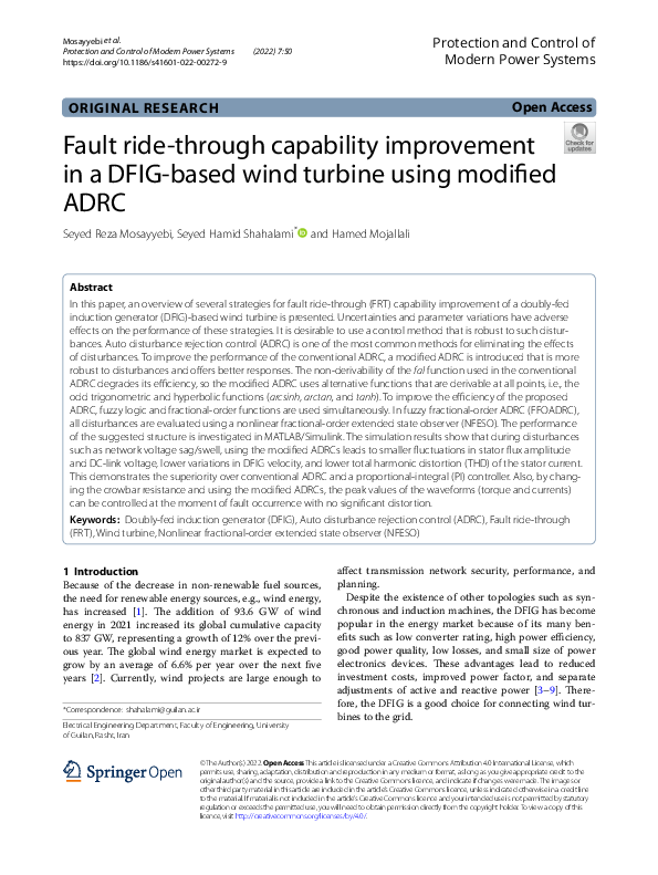Pdf Fault Ride Through Capability Improvement In A Dfig Based Wind Turbine Using Modified Adrc