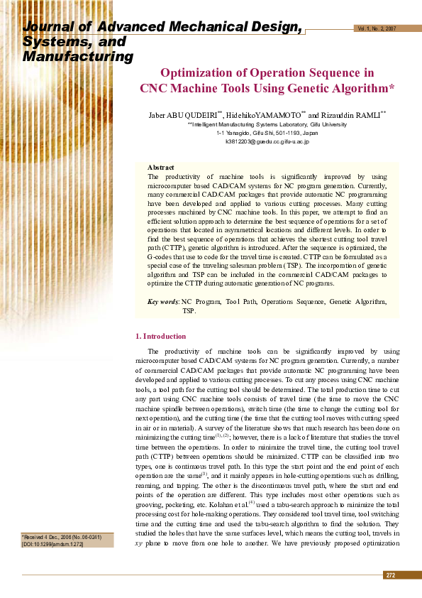Pdf Optimization Of Operation Sequence In Cnc Machine Tools Using Genetic Algorithm Jaber