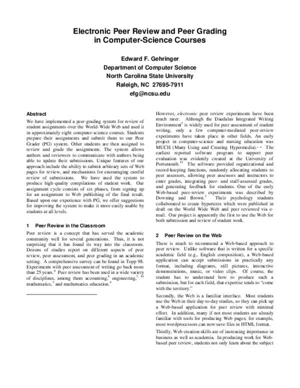 (PDF) Electronic peer review and peer grading in computer-science ...