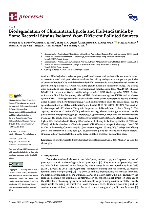 (PDF) Biodegradation of Chlorantraniliprole and Flubendiamide by Some Bacterial Strains Isolated ...
