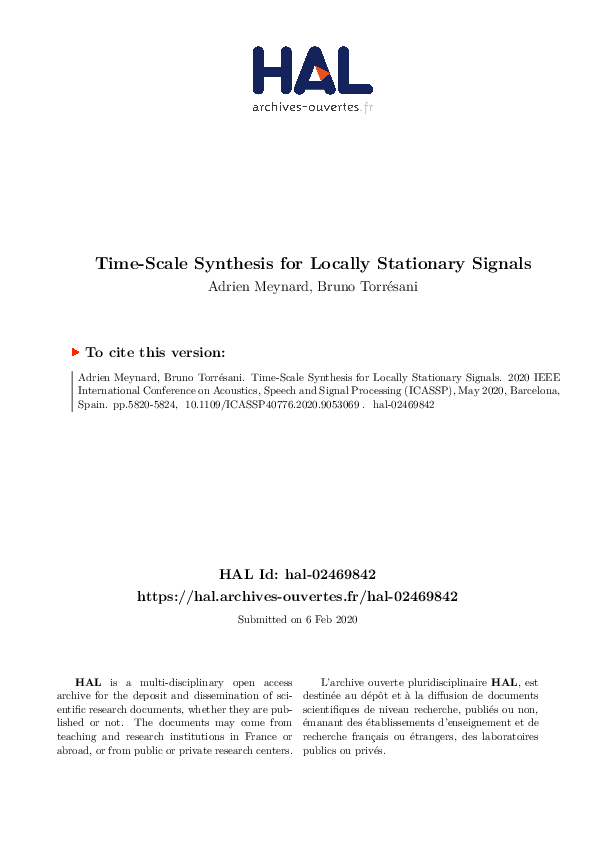 (PDF) Time-Scale Synthesis for Locally Stationary Signals