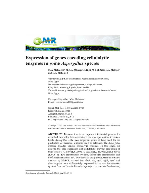 (PDF) Expression of genes encoding cellulolytic enzymes in some ...