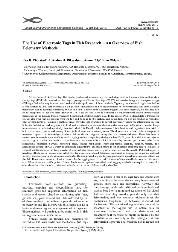 (PDF) The Use of Electronic Tags in Fish Research–An Overview of Fish ...