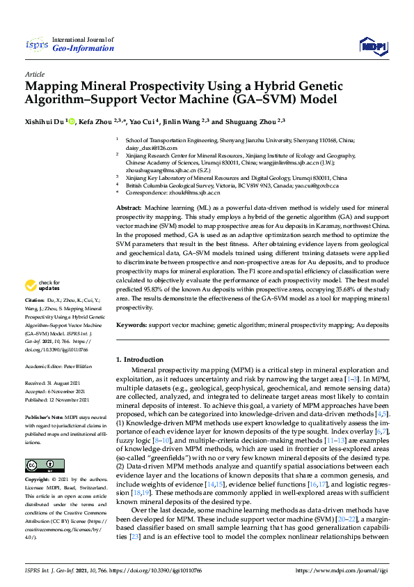 Pdf Mapping Mineral Prospectivity Using A Hybrid Genetic Algorithmsupport Vector Machine Ga