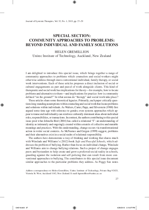 (PDF) Special Section: Community Approaches to Problems: Beyond Individual and Family Solutions