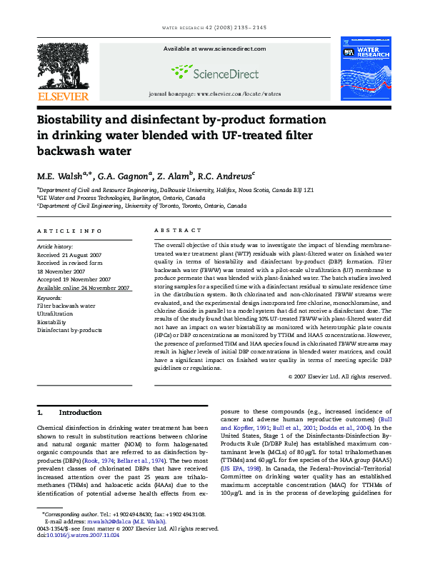 (PDF) Biostability and disinfectant by-product formation in drinking ...