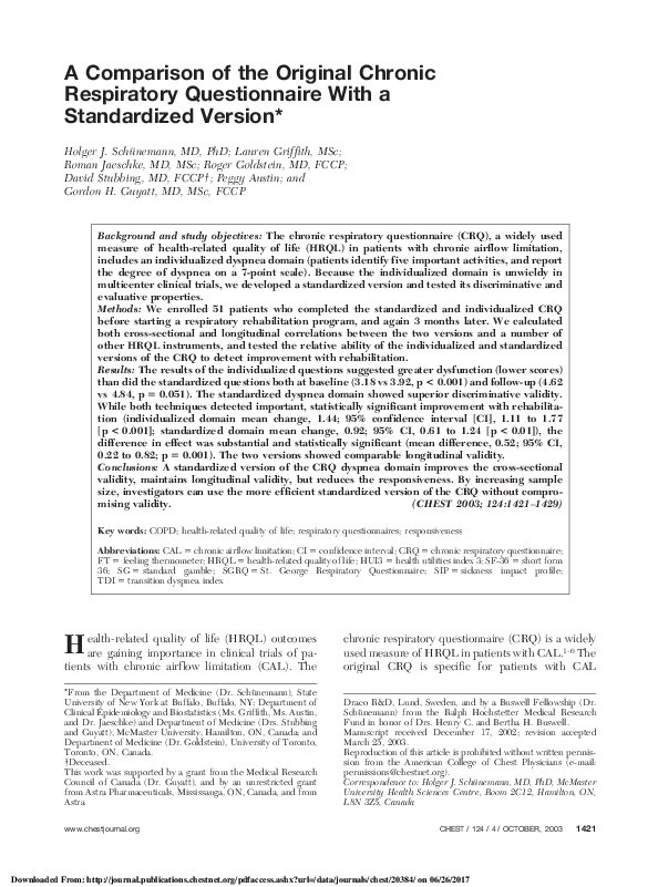 (PDF) A Comparison of the Original Chronic Respiratory Questionnaire ...