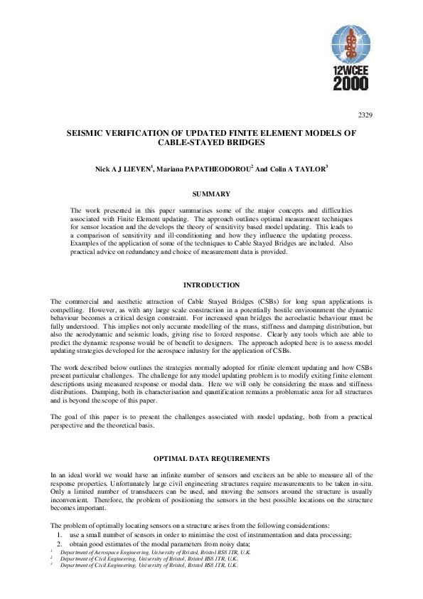 (PDF) Seismic Verification of Updated Finite Element Models of Cable-Stayed Bridges