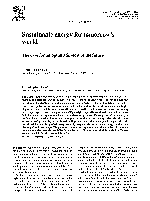 (PDF) Sustainable energy for tomorrow's world