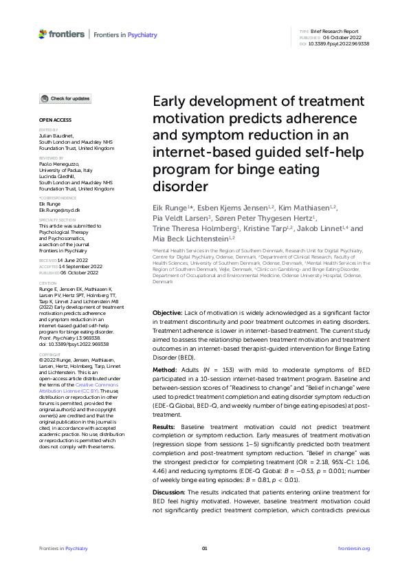 (PDF) Early development of treatment motivation predicts adherence and symptom reduction in an ...