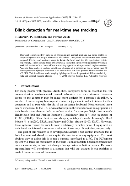(PDF) Blink detection for real-time eye tracking