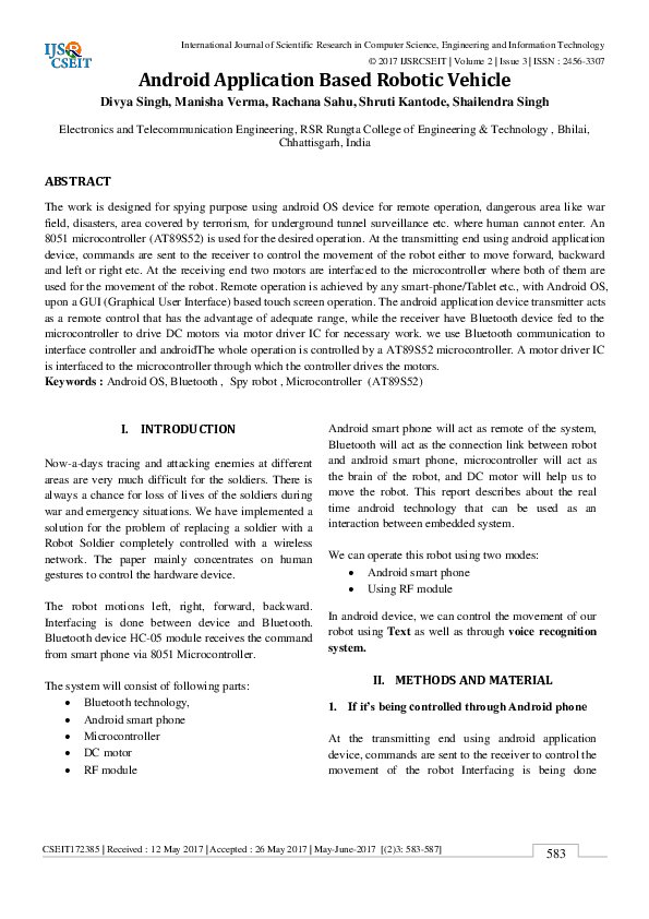 Pdf Android Application Based Robotic Vehicle