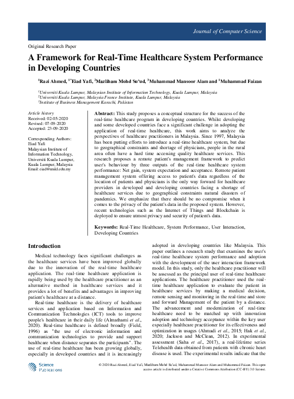 (PDF) A Framework for Real-Time Healthcare System Performance in ...