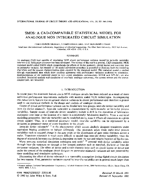 (PDF) SMOS: A CAD-compatible statistical model for analogue mos integrated circuit simulation