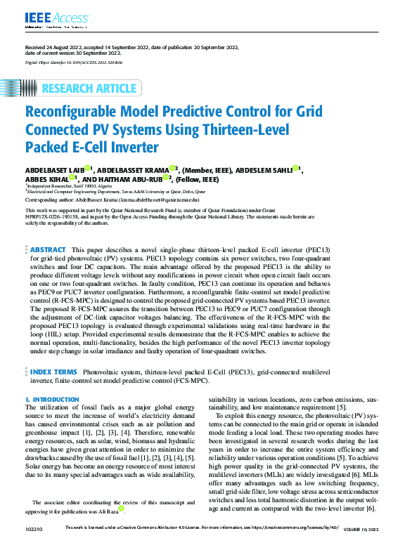 Pdf Reconfigurable Mpc For Thirteen Level Pv Inverter