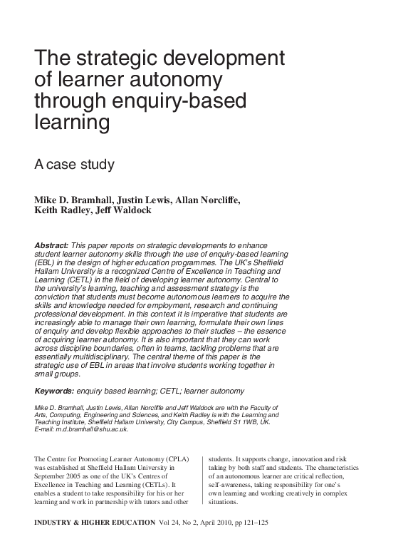 (PDF) The Strategic Development of Learner Autonomy through Enquiry-Based Learning