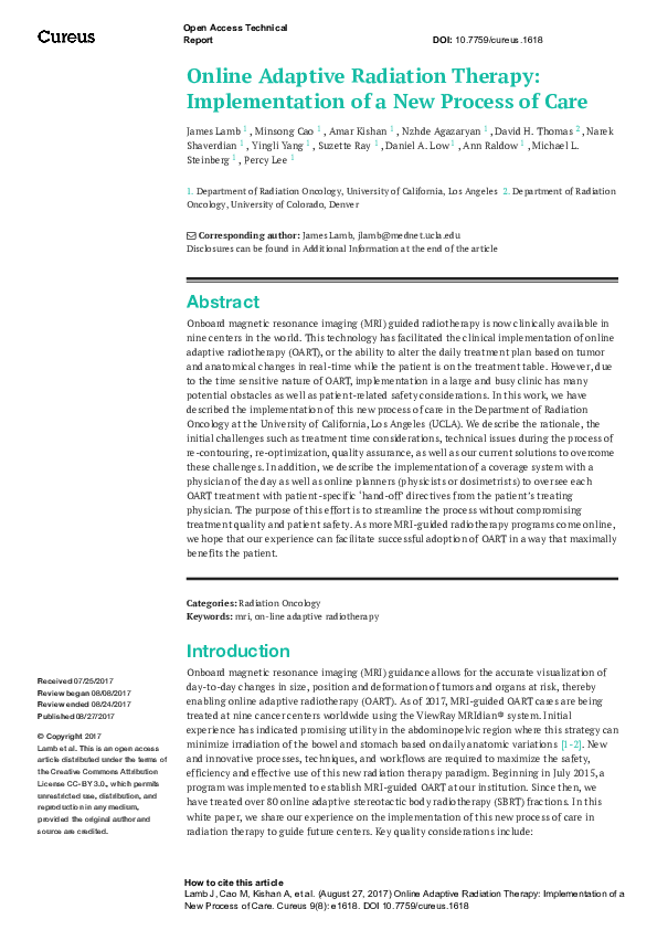 (PDF) Online Adaptive Radiation Therapy: Implementation of a New ...