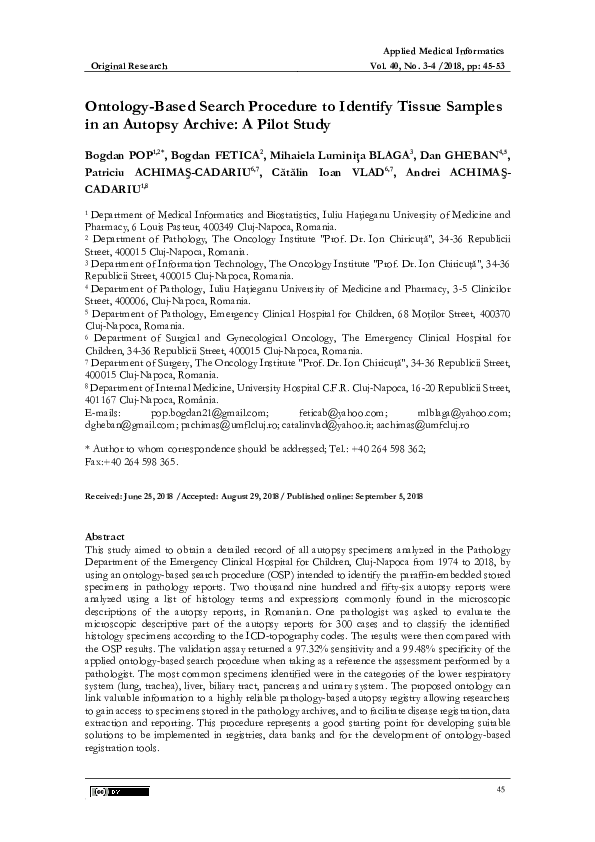 (PDF) Ontology-Based Search Procedure to Identify Tissue Samples in an Autopsy Archive: A Pilot ...