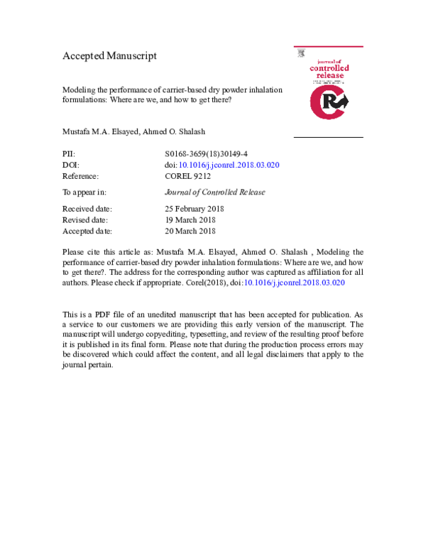 (PDF) Modeling the performance of carrier-based dry powder inhalation ...