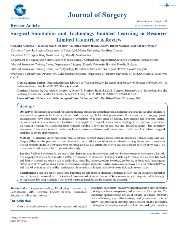 (PDF) Surgical Simulation and Technology-Enabled Learning in Resource ...