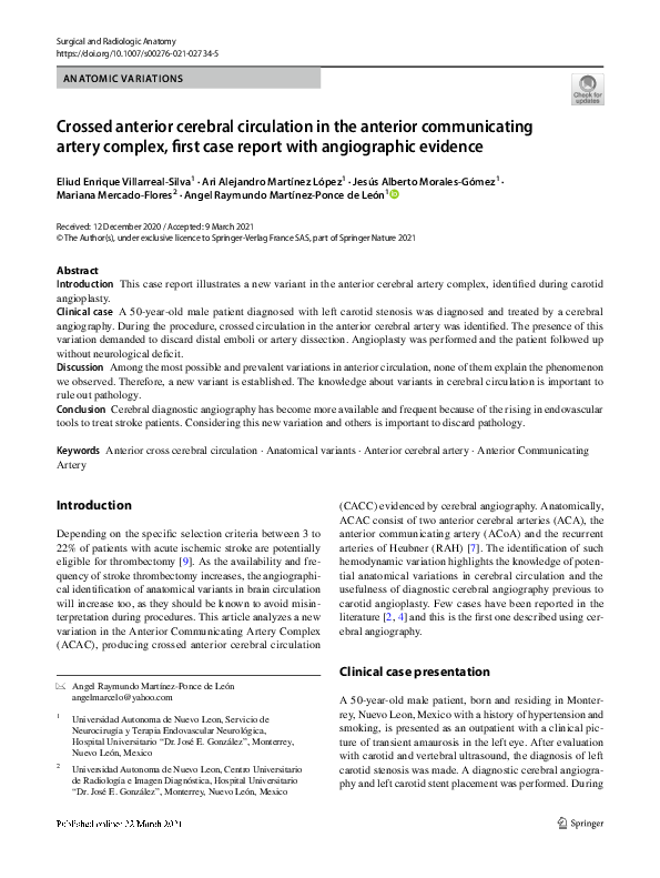 (PDF) Crossed anterior cerebral circulation in the anterior ...