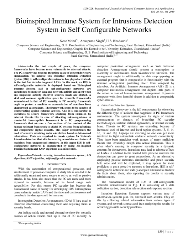 (PDF) Bioinspired Immune System for Intrusions Detection System in Self Configurable Networks