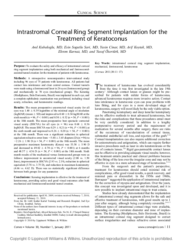 (PDF) Intrastromal Corneal Ring Segment Implantation for Ectasia After ...