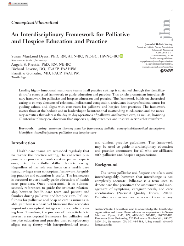 (PDF) An Interdisciplinary Framework for Palliative and Hospice ...