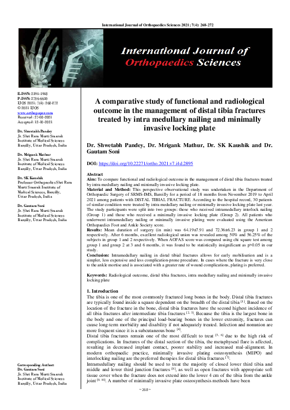 (PDF) A comparative study of functional and radiological outcome in the management of distal ...
