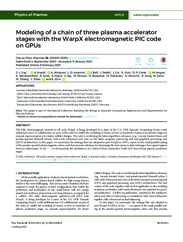 (PDF) GPU-Based Simulation of Plasma Accelerators