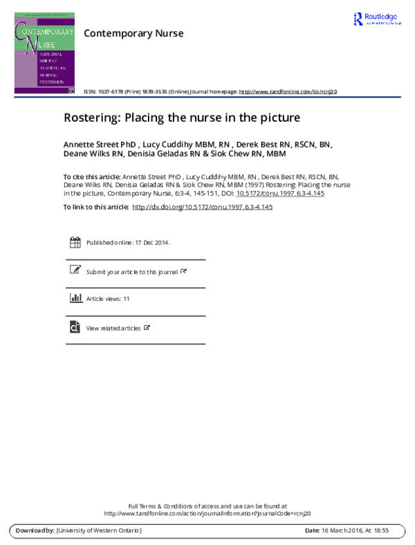 (PDF) Rostering: Placing the nurse in the picture