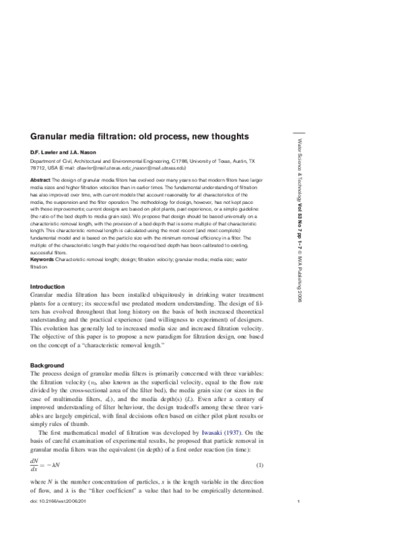 (PDF) Granular media filtration: old process, new thoughts