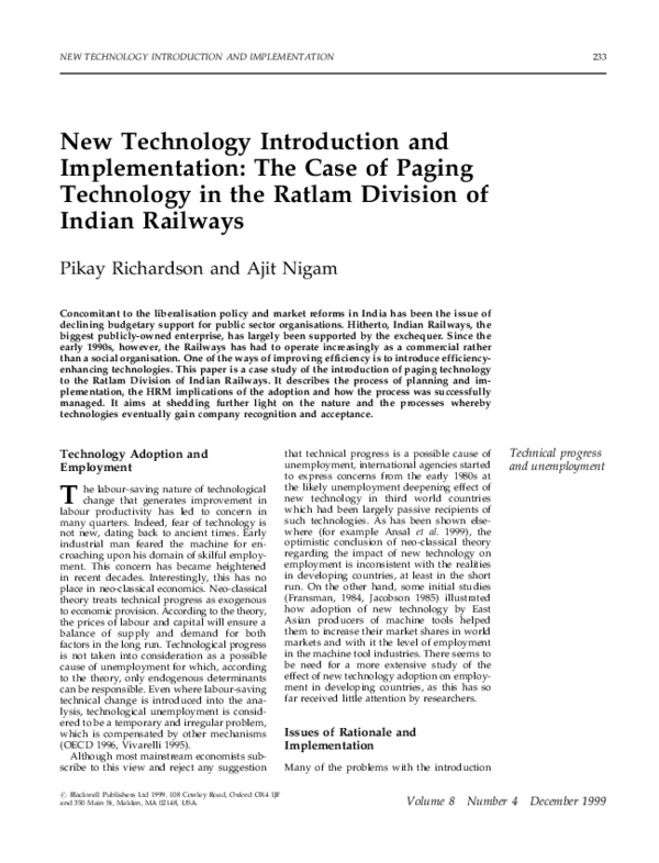 (PDF) New Technology Introduction and Implementation: The Case of Paging Technology in the ...