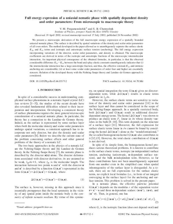 (PDF) Full energy expression of a uniaxial nematic phase with spatially dependent density and ...