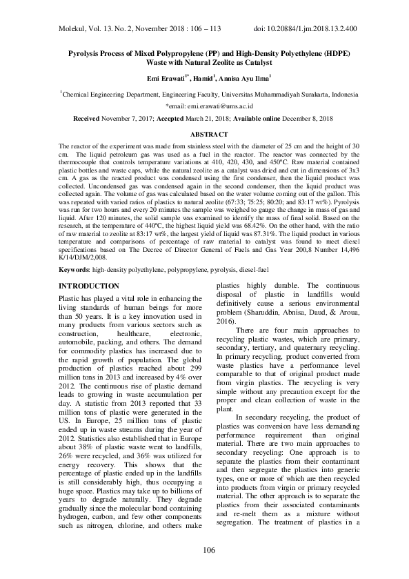 (PDF) Pyrolysis Process of Mixed Polypropylene (PP) and High-Density ...