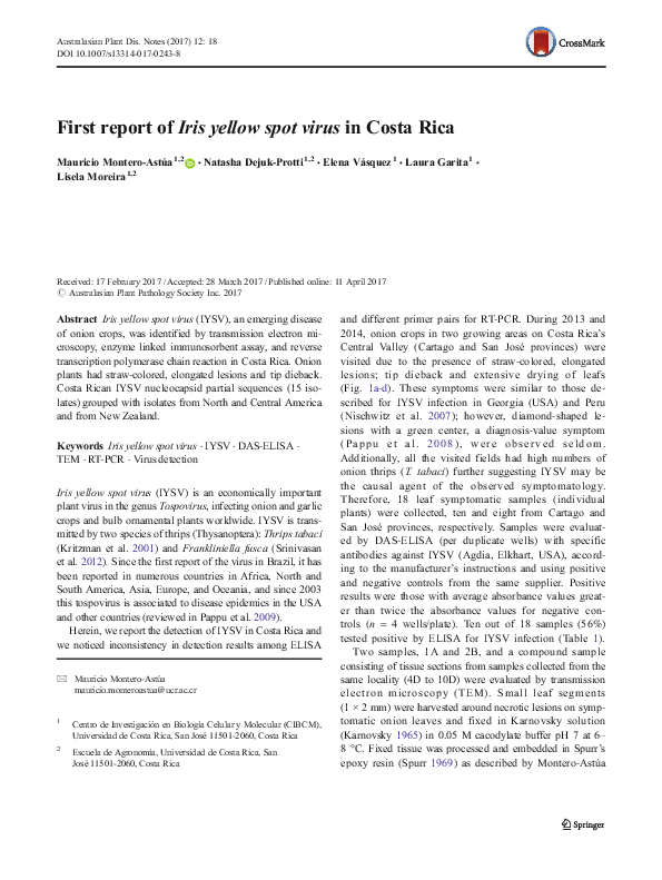 (PDF) First report of Iris yellow spot virus in Costa Rica