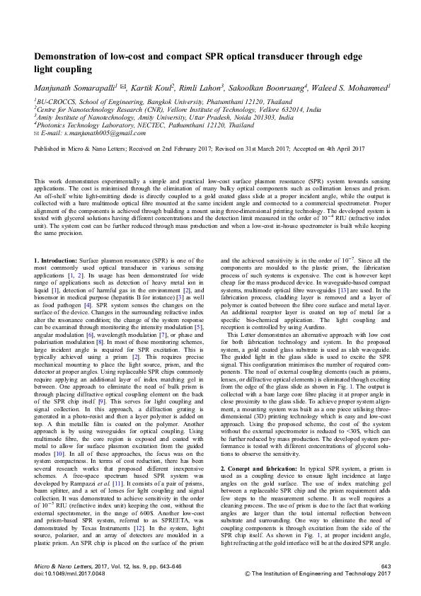 (PDF) Demonstration of low cost and compact SPR optical transducer through edge light coupling ...